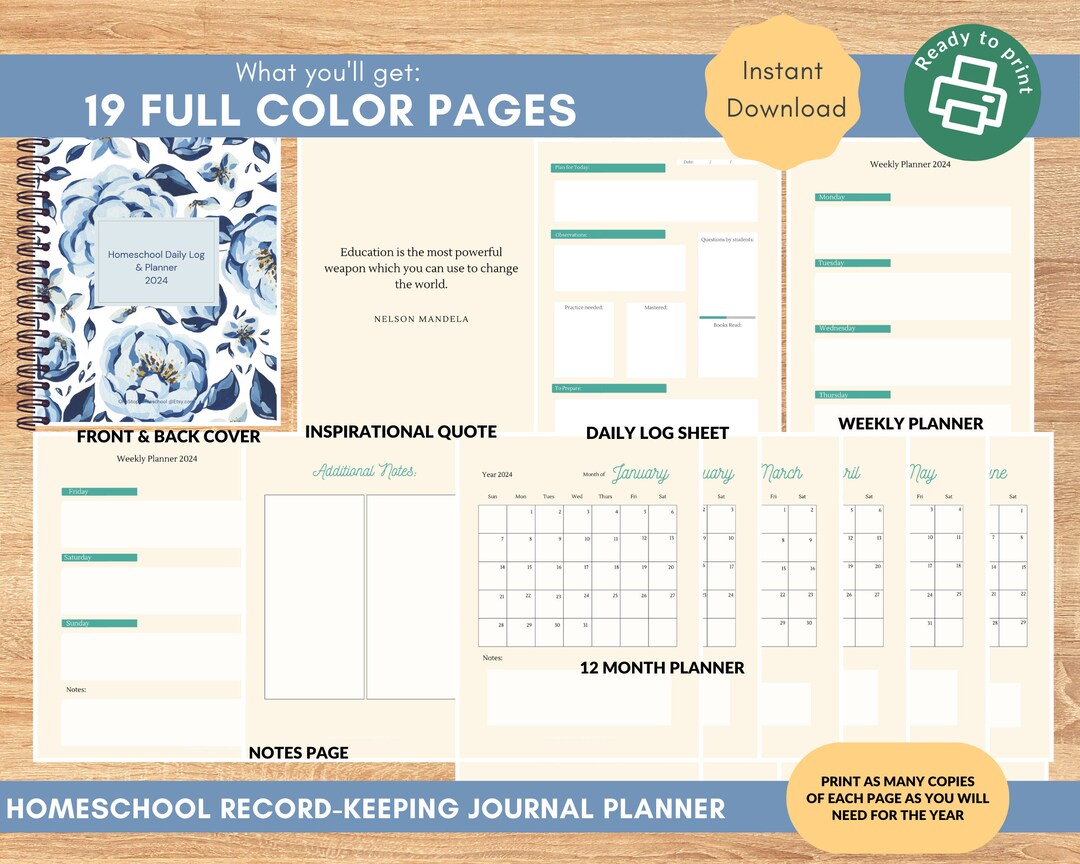 Planner Homeschool 2024 Printable PDF Planner Instant Download Daily ...