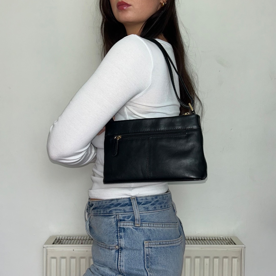 Vintage Black Real Leather Y2K Mini Shoulder Bag - Etsy