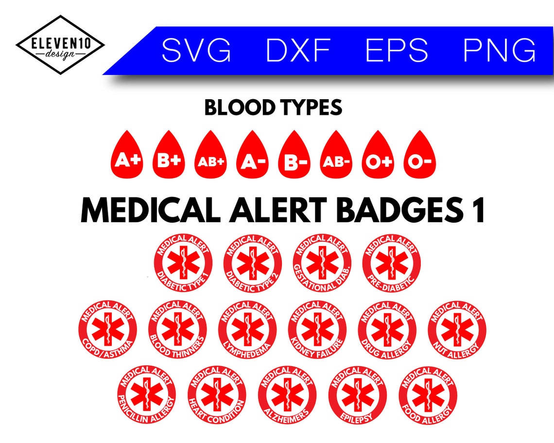 Medical Alert Bundle 1 SVG Cut File, Medical Svg, Medical Cut Files ...