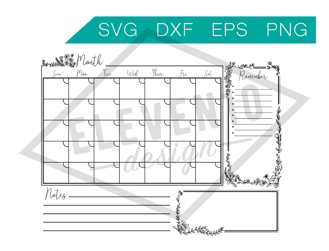 Floral Calendar SVG Cut File, Wall Calendar, 2020 Calendar, White Board ...