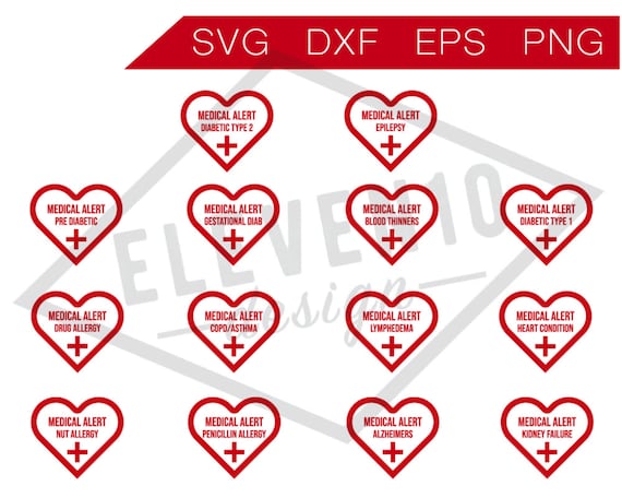 Medical Keychains Medical Alert Stickers SVG Cut File for | Etsy