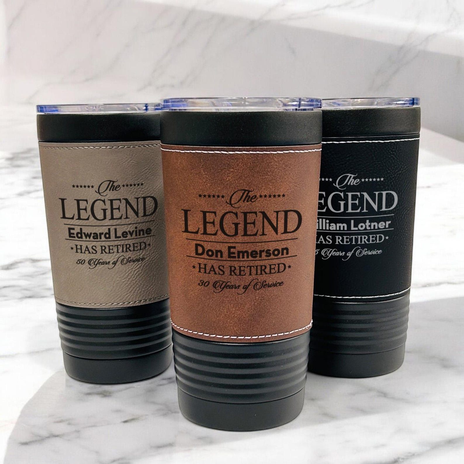 Personalized Retirement Tumbler: Engraved Leather Stainless Steel Gift ...