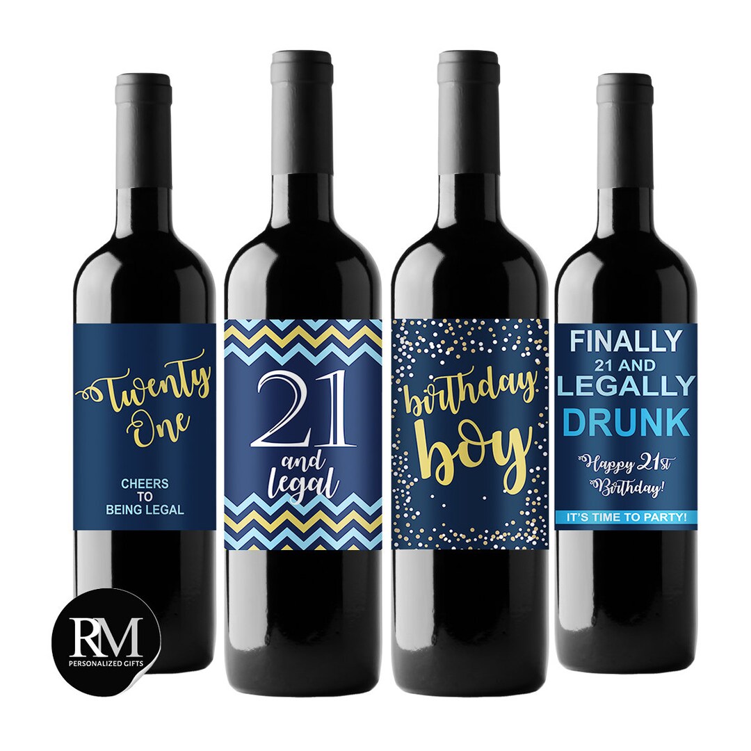 Set of 4 21st Birthday 21 and Legal Finally Legal Non-personalized Wine ...