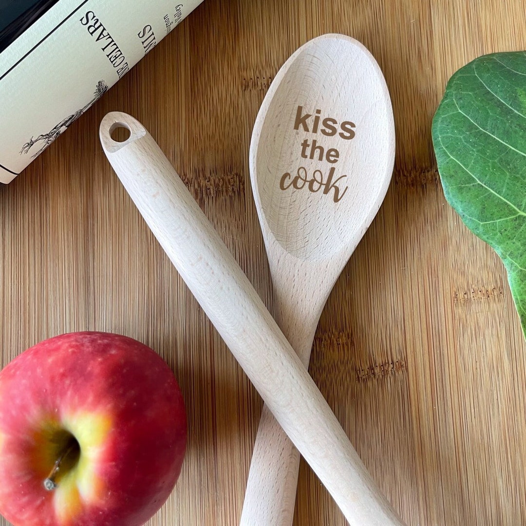 Cooking Wooden Kiss the Cook Spoon Engraved or Blank Wooden Spoon ...
