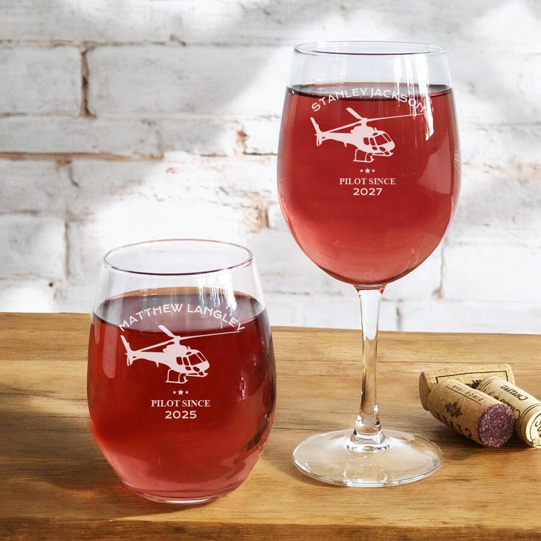 Helicopter Design Wine Glasses, Stemless Wine Glass or Wine Glass ...