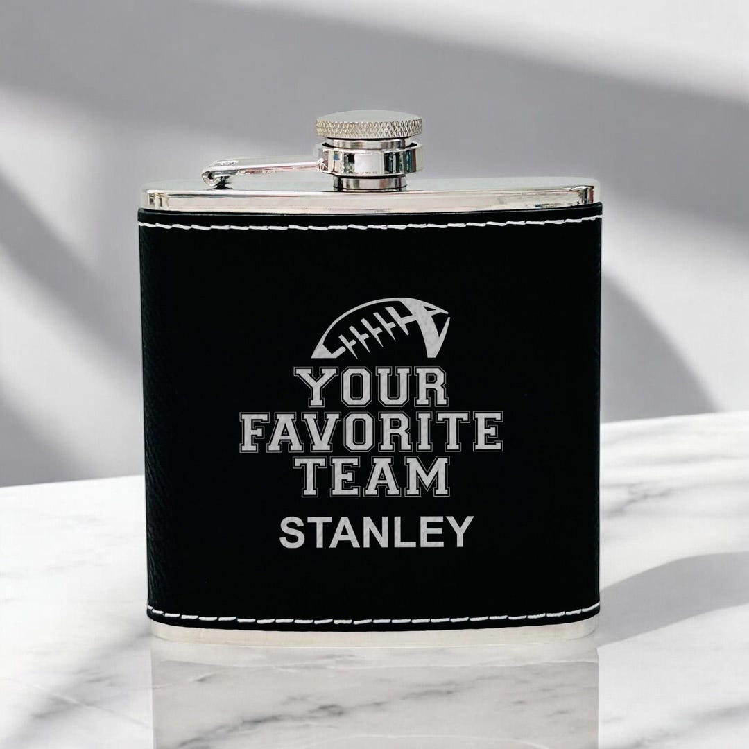 Personalized Football Team Whiskey Flask: Engraved Faux Leather 6oz ...