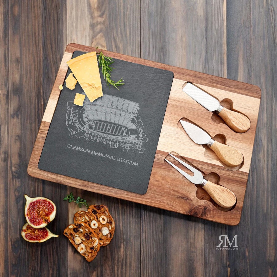 Engraved Cheese Board Set, Stadium Rectangle Charcuterie Board Acacia ...