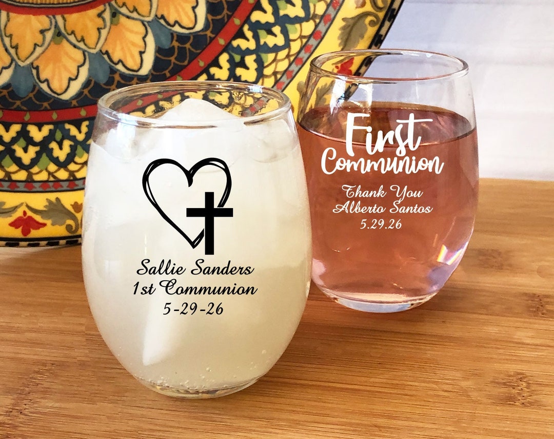 Printed 24 Pieces First Communion Personalized Stemless Wine Glass ...