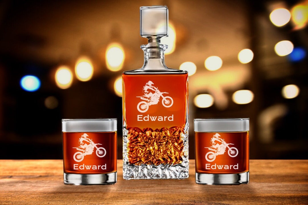 Motorcycle Rider Engraved Whiskey Decanter Set: Personalized Birthday ...