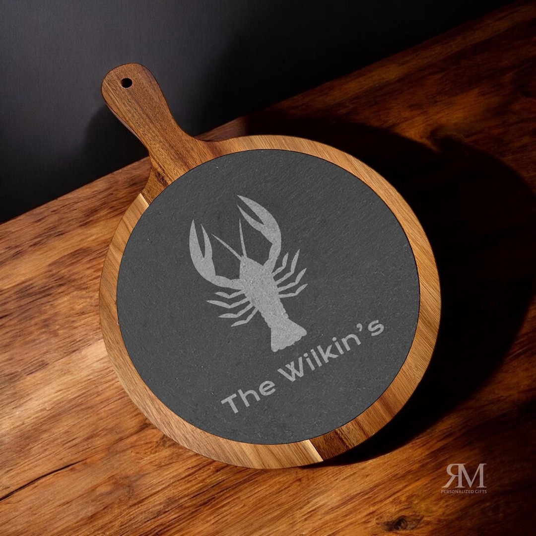 Lobster Silhouette Engraved Slate & Wood Paddle Cheese Board, Acacia ...