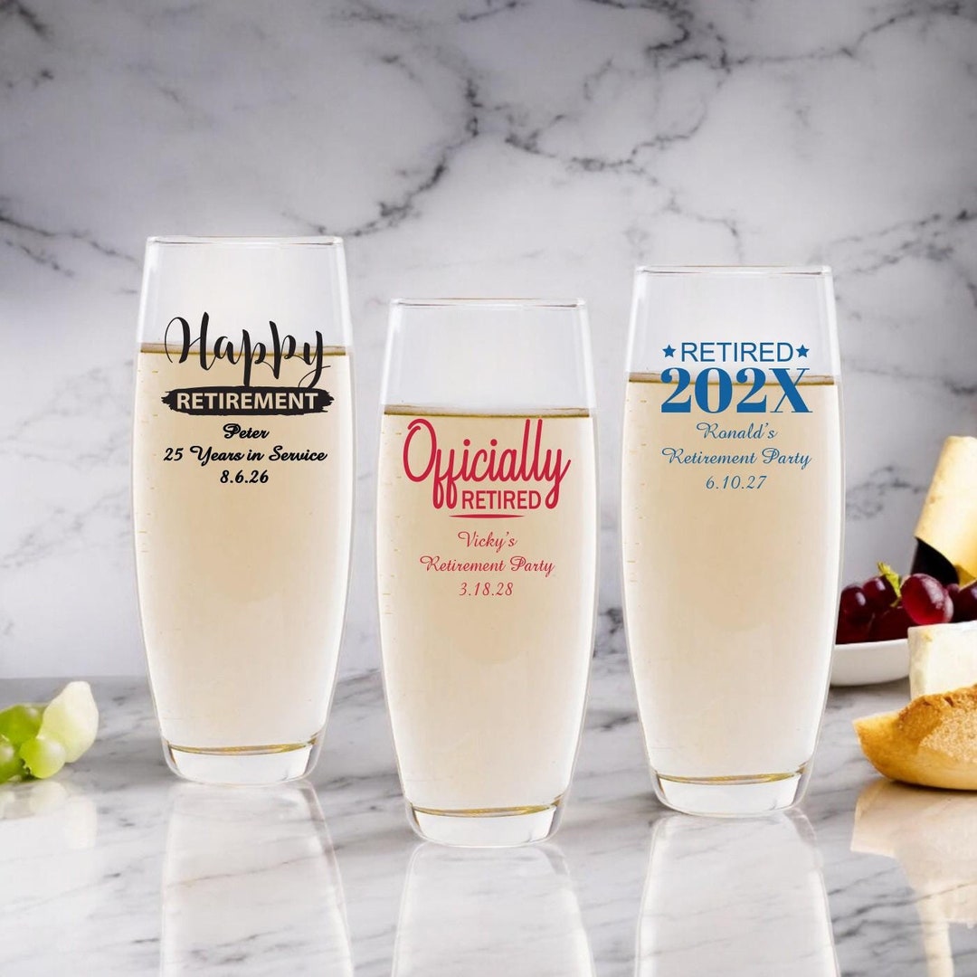 Retirement Party Personalized Printed 24 Pieces Stemless Champagne ...