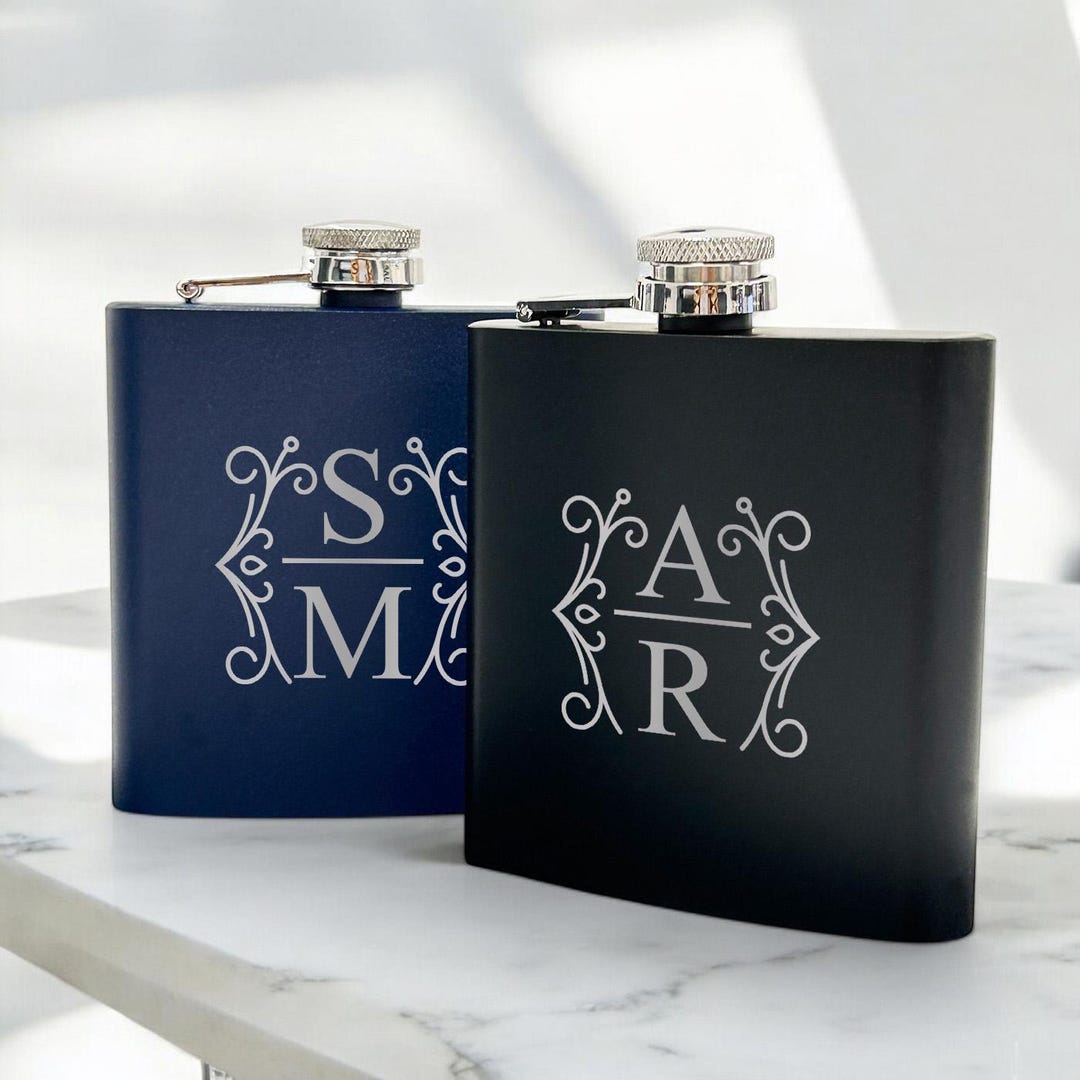 Decorative Stacked Monogram Personalized Metal Hip Flask, Engraved ...