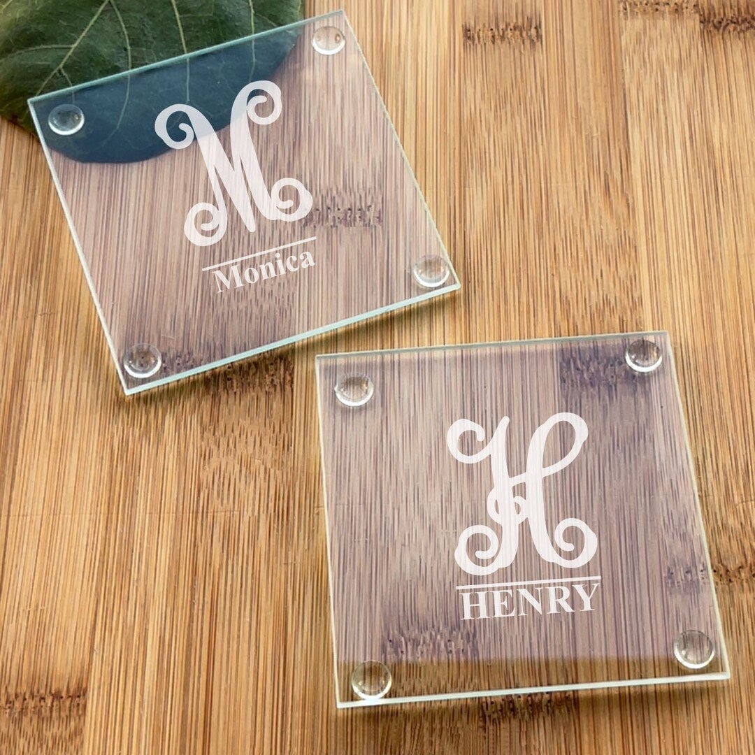 Engraved Monogram Personalized Glass Coasters - Set of 4 - Etsy