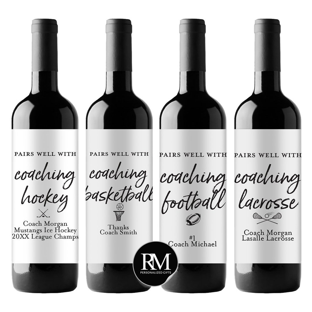 Set of 12 Pairs Well With Coaching Wine Labels, Sports Wine Champagne ...