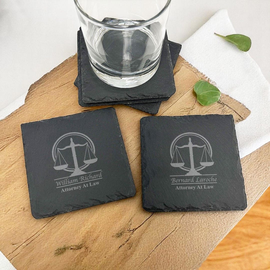 Personalized Coaster Set, Lawyer Gift, Scale of Justice, Engraved ...