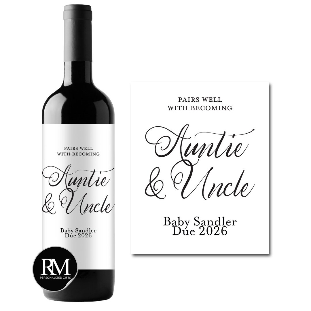 Set of 12 Pairs Well With Becoming Auntie & Uncle Personalized Wine ...