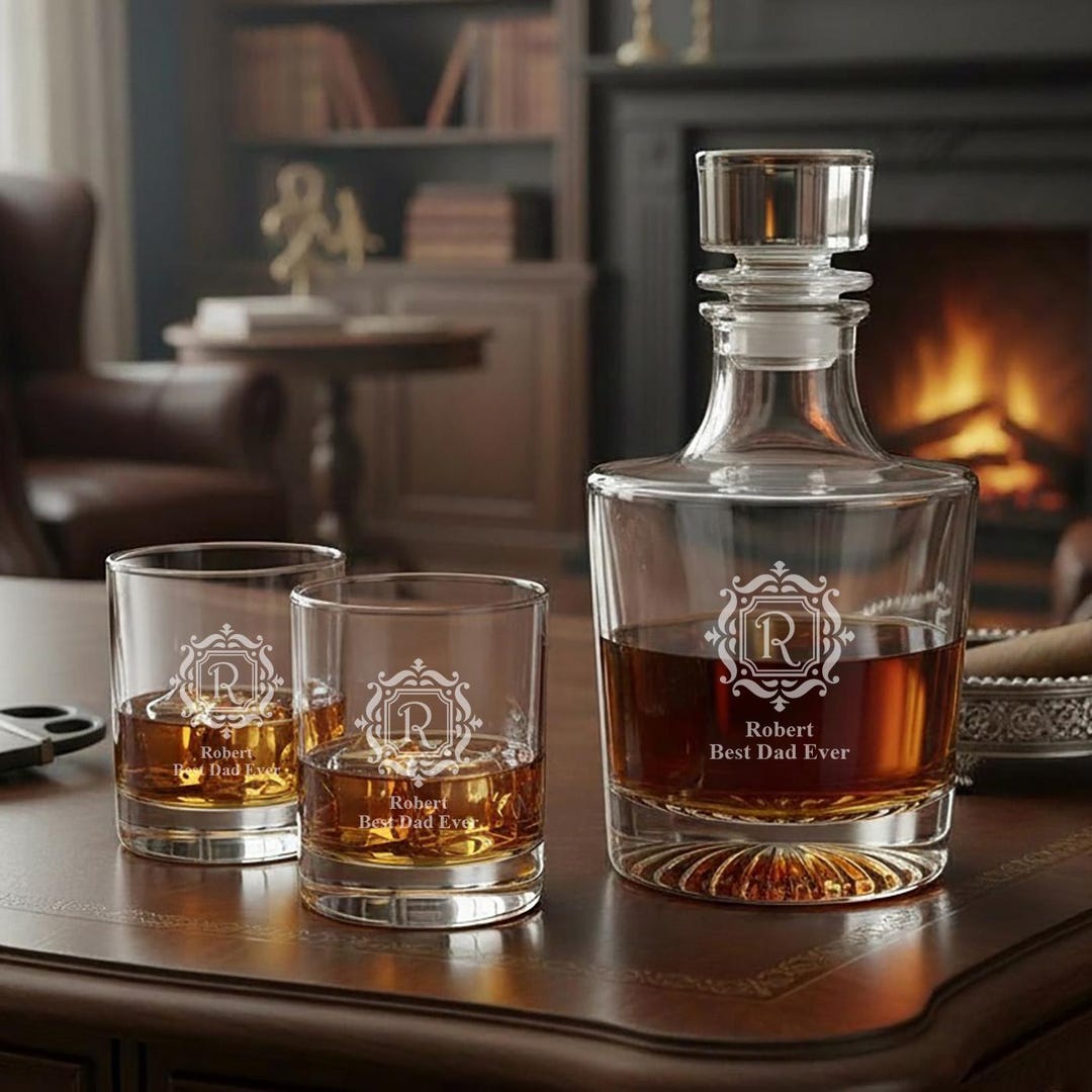 Royal Monogram Personalized Whiskey Decanter Whiskey Rocks Glasses ...