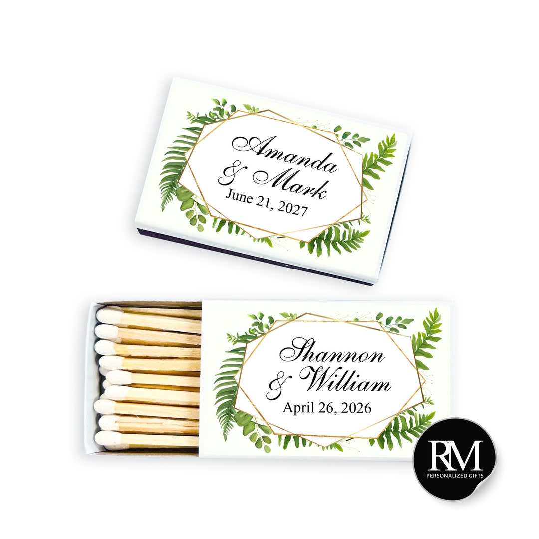 Personalized Matches PACK of 50 Tropical Geometric Gold Frame ...