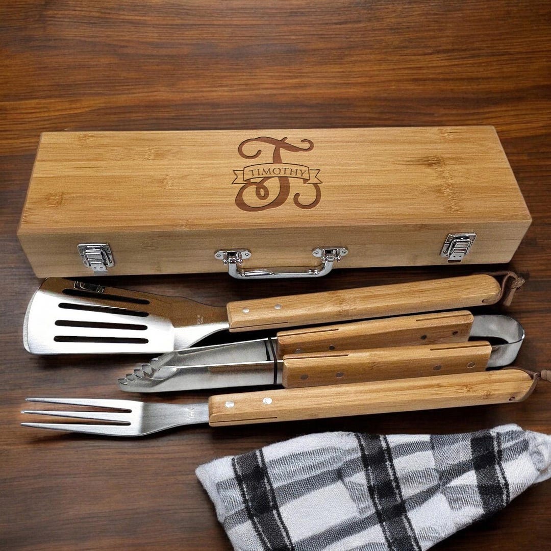 Personalized BBQ Set Monogram Engraved Personalized BBQ Set Bamboo ...