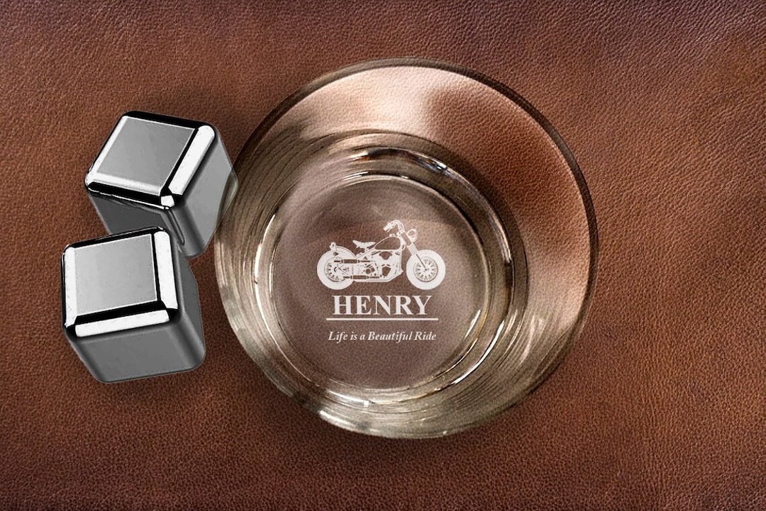 Ride Motorcycle Whiskey Rocks Glasses, Rider Personalized Etched ...