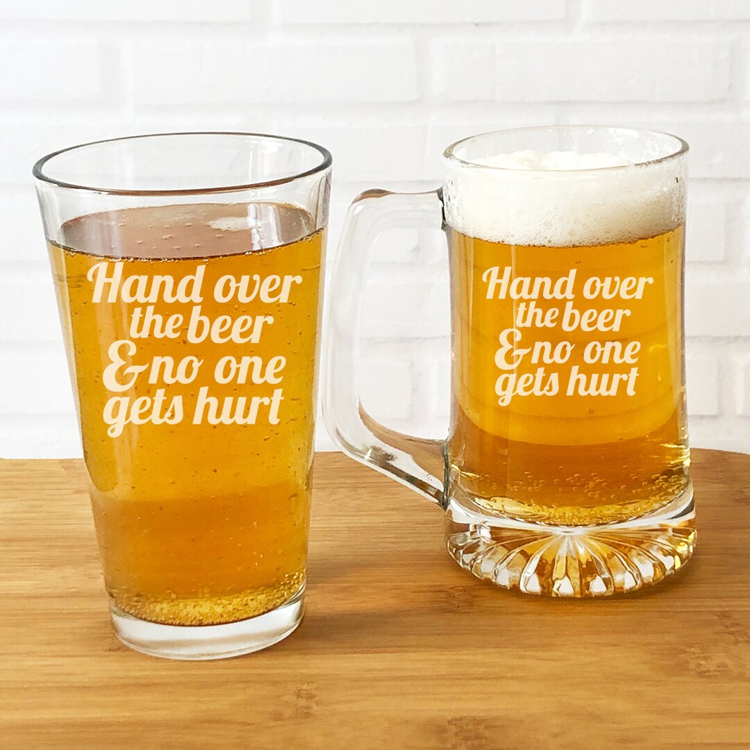 Beer Glass Pint Beer Glass OR Beer Mug Etched Hand Over - Etsy