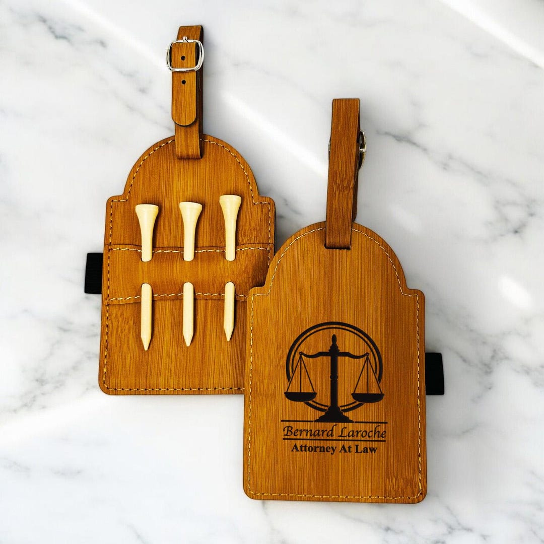 Personalized Lawyer Golf Bag Tag & Tee Holder: Engraved Faux Leather ...