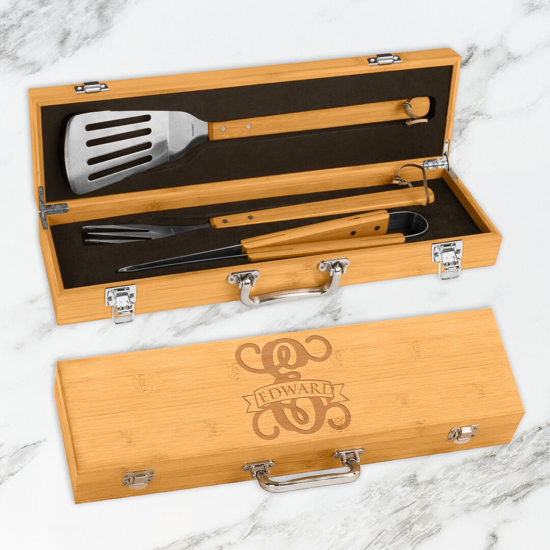 Personalized BBQ Set Monogram Banner Engraved Personalized BBQ Set ...