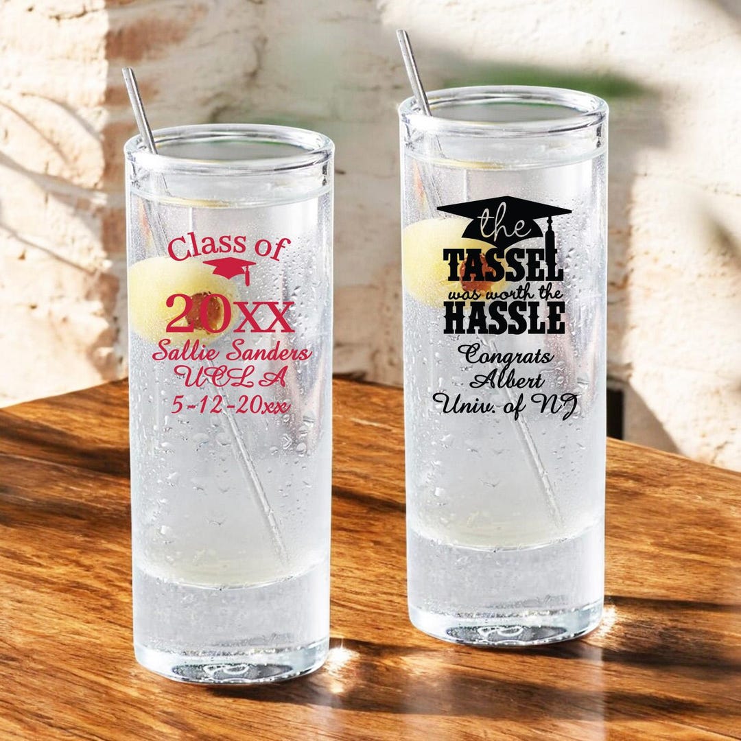Graduation Personalized Printed 24 Pieces Tall Shot Glass Favors ...