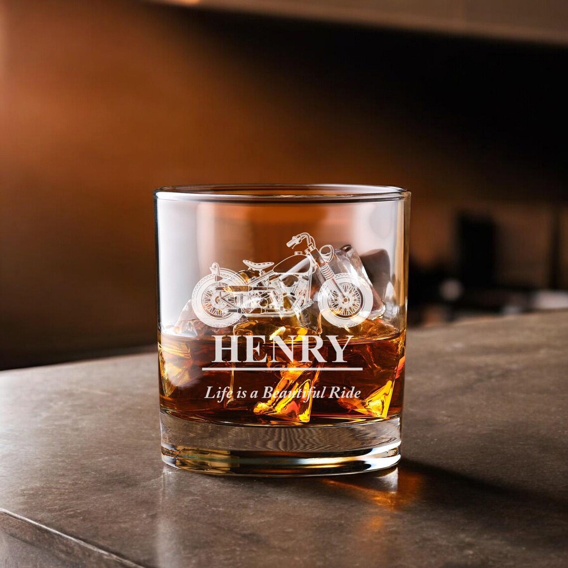 Motorcycle Rider Personalized Whiskey Decanter or Whiskey Rocks Glasses ...