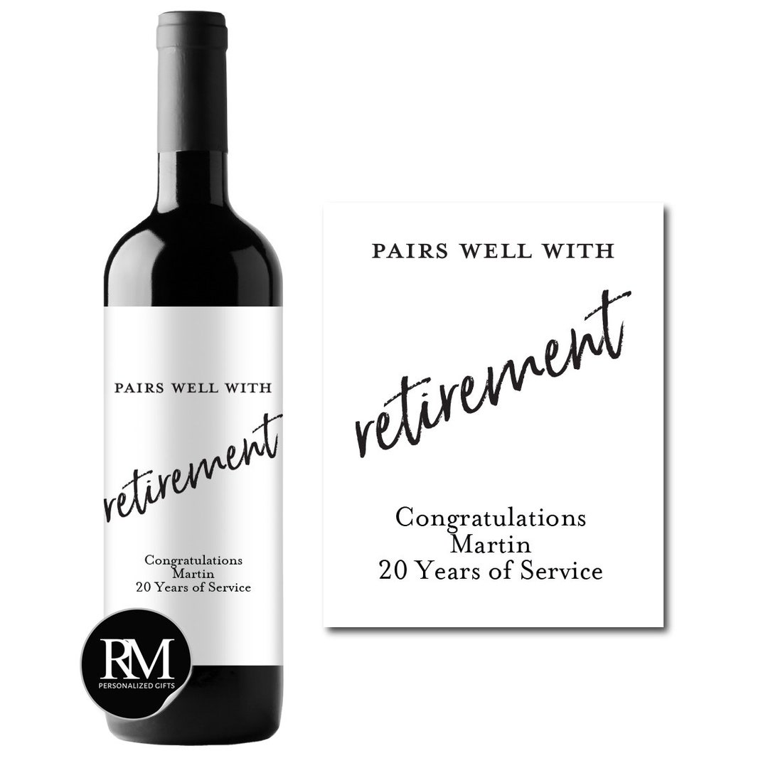 Set of 12 Pairs Well With Retirement Personalized Wine Labels ...