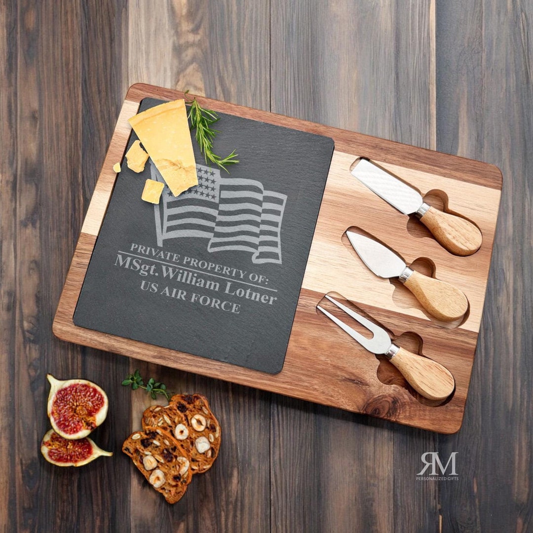 American Flag Engraved Cheese Board Set, Rectangle Charcuterie Board ...