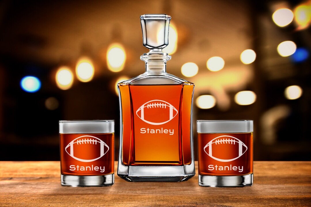 Football Whiskey Decanter Whiskey Rocks Glasses, Personalized Etched ...