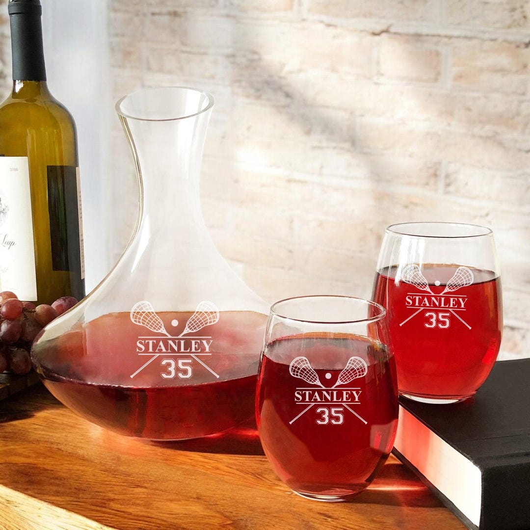 Personalized Lacrosse Wine Decanter & Stemless Glass Set - Etsy