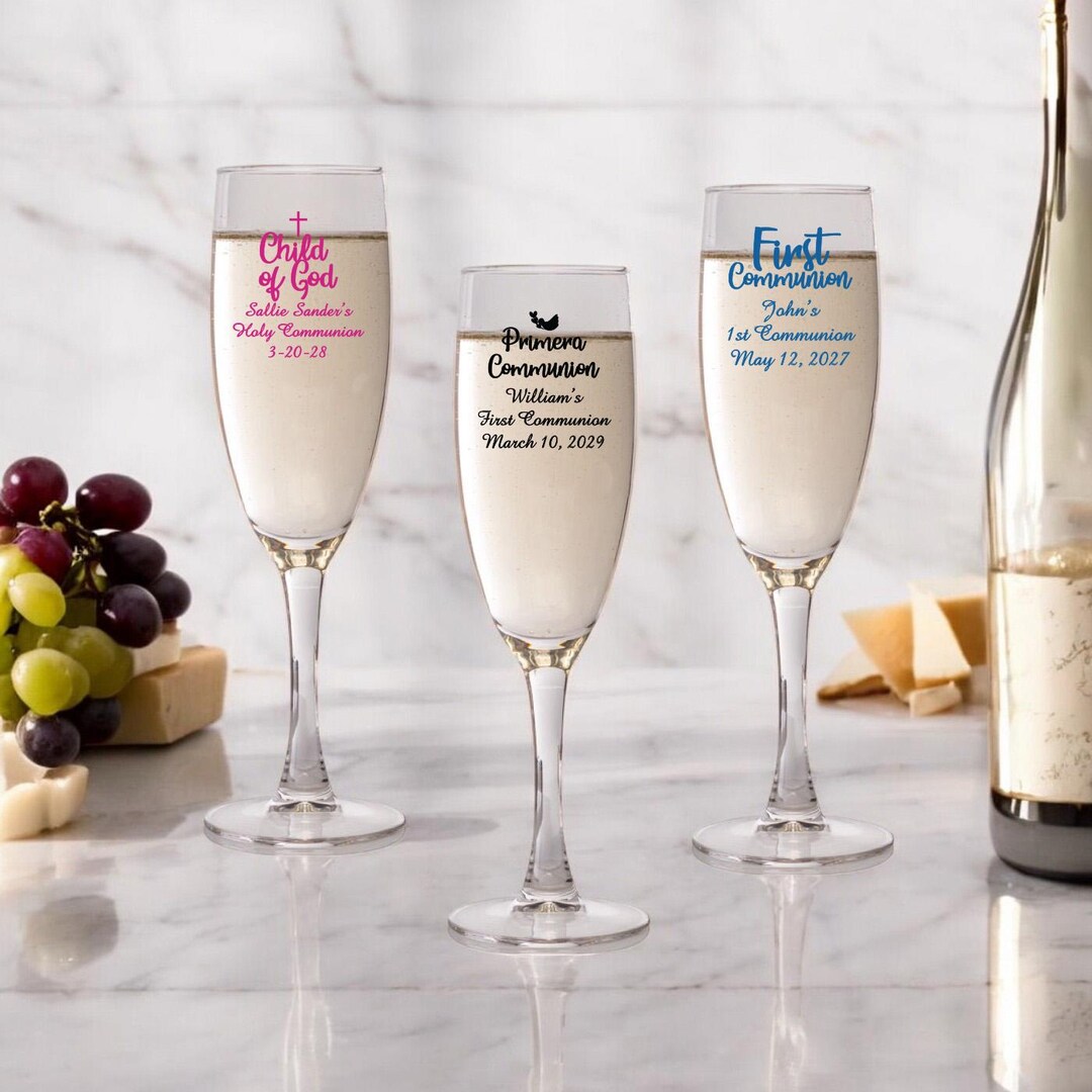 First Holy Communion Personalized Printed 24 Pieces Champagne Glass ...