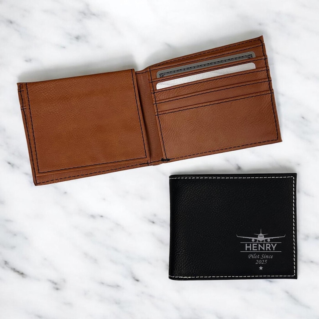 Personalized Pilot Faux Leather Wallet: Engraved Aviation Gift - Etsy