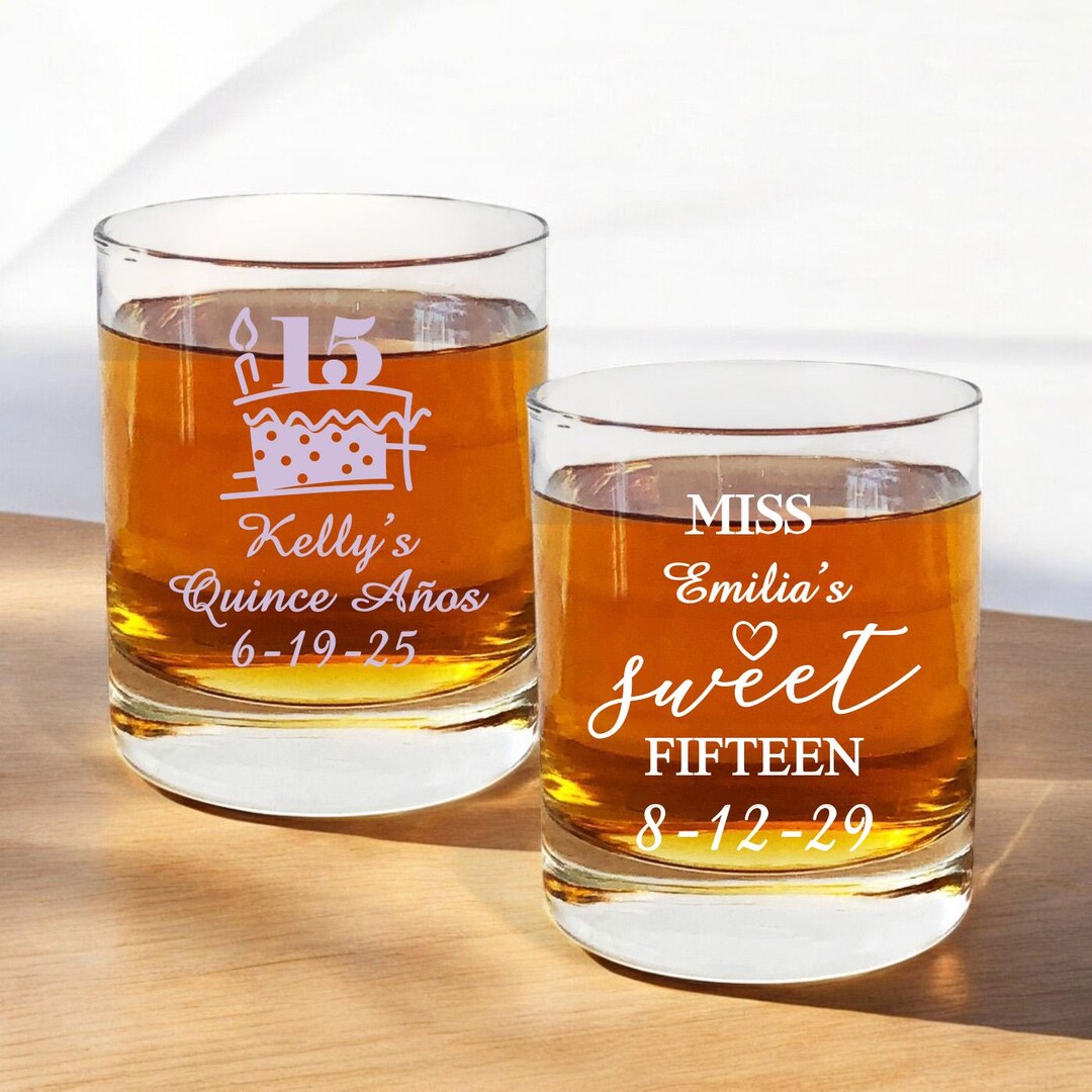 Personalized Quinceañera Whiskey Glass Favors: Sweet 15 Birthday ...