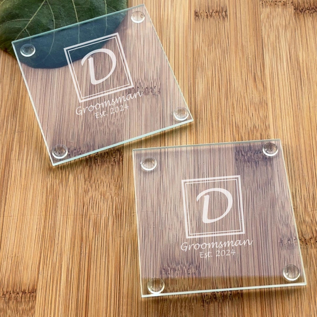 Engraved Glass Coasters: Personalized Monogram Favors, Set of 4 - Etsy