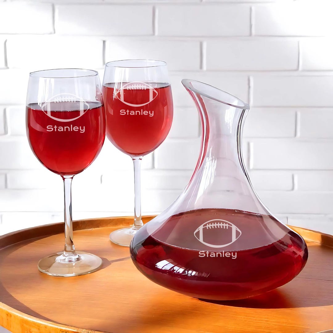 Personalized Football Wine Decanter Set: Etched Stemless Glass - Etsy
