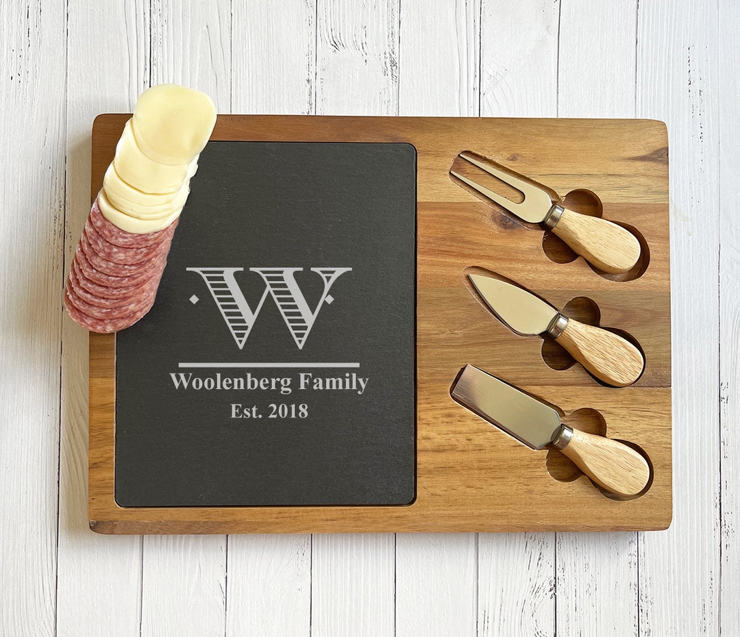 Initial Engraved Cheese Board Set, Rectangle Charcuterie Board Acacia ...
