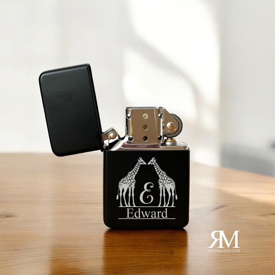 Giraffe Initial Engraved Custom Lighter Matte Black Personalized Etched ...