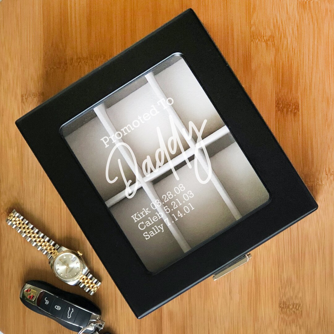 Watch Box Wood 6 Slot Compartment Watch Box Square Shape, Etched Watch ...
