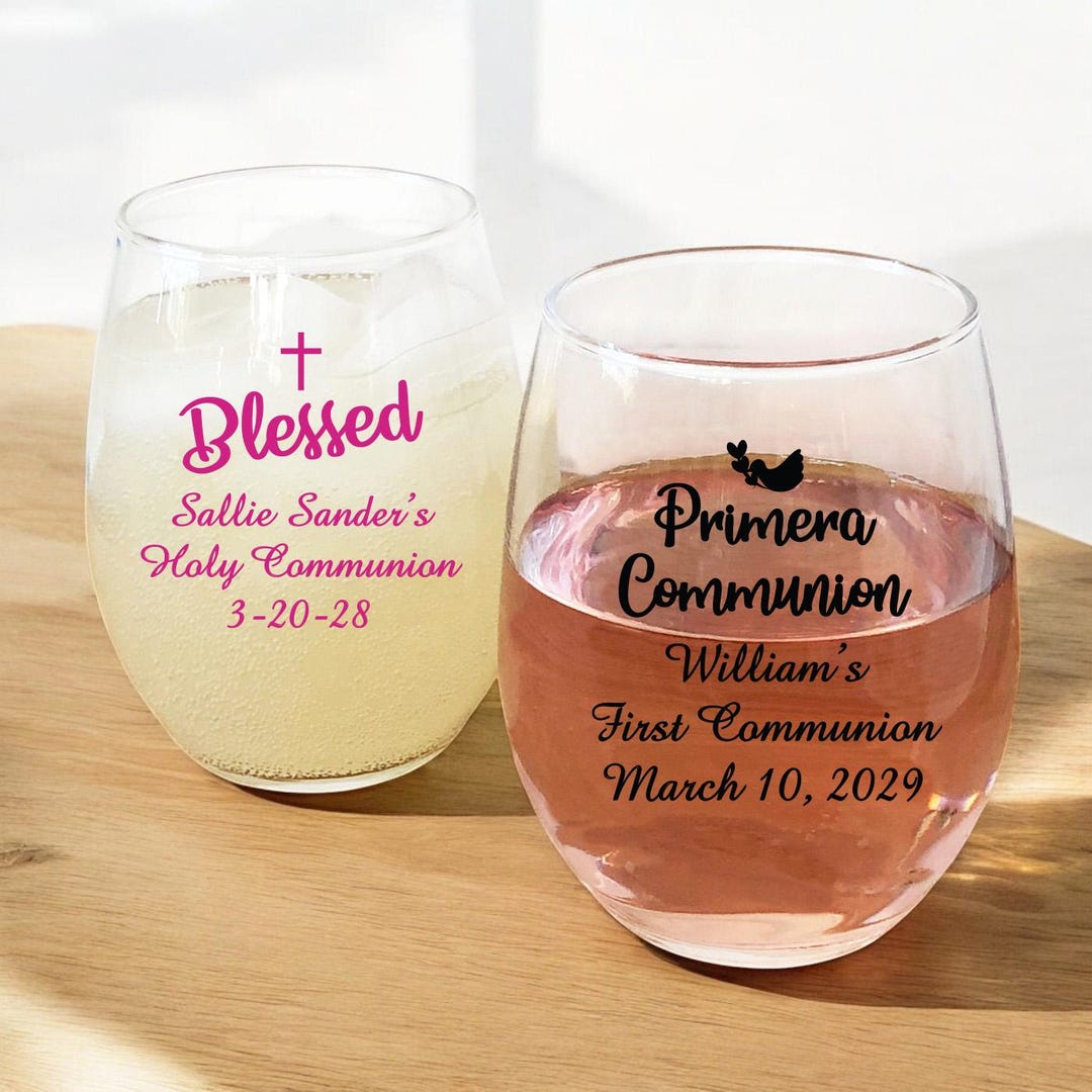 First Holy Communion Personalized Printed 24 Pieces Stemless Wine Glass ...