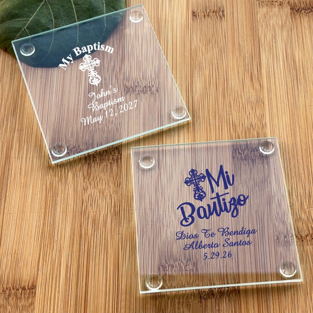 Printed 24 Pieces Baptism Personalized Glass Coasters Favors Baptism ...