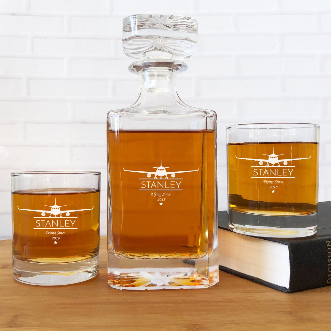 Airplane Design Whiskey Decanter Whiskey Rocks Glasses Personalized ...