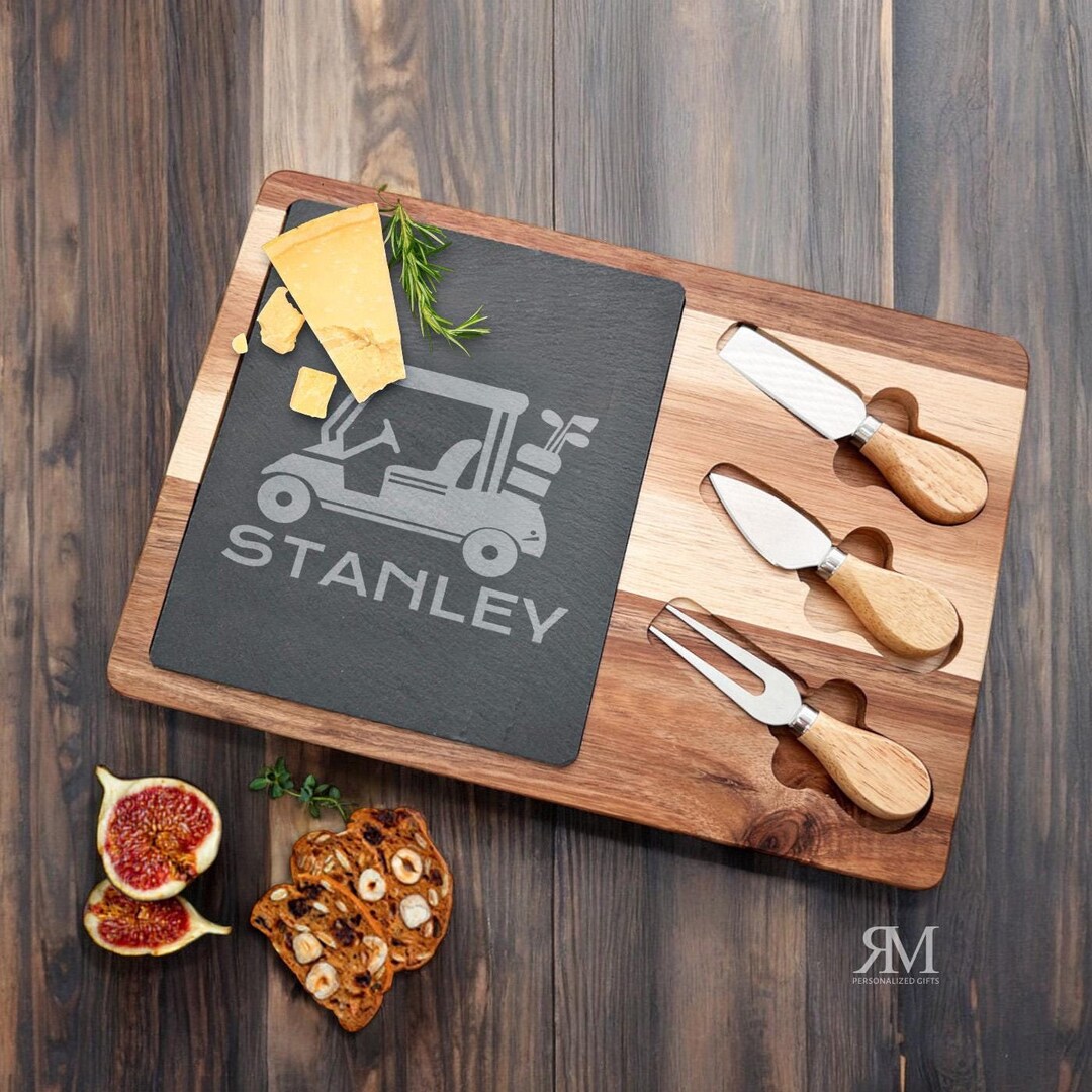 Golf Cart Design Engraved Cheese Board Set, Rectangle Charcuterie Board ...