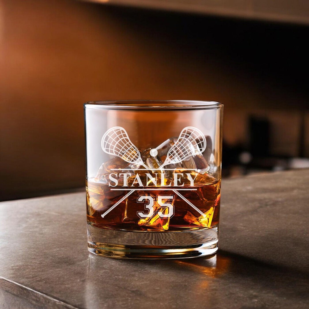 Lacrosse Design Whiskey Rocks Glasses, Personalized Etched Rock Glass ...