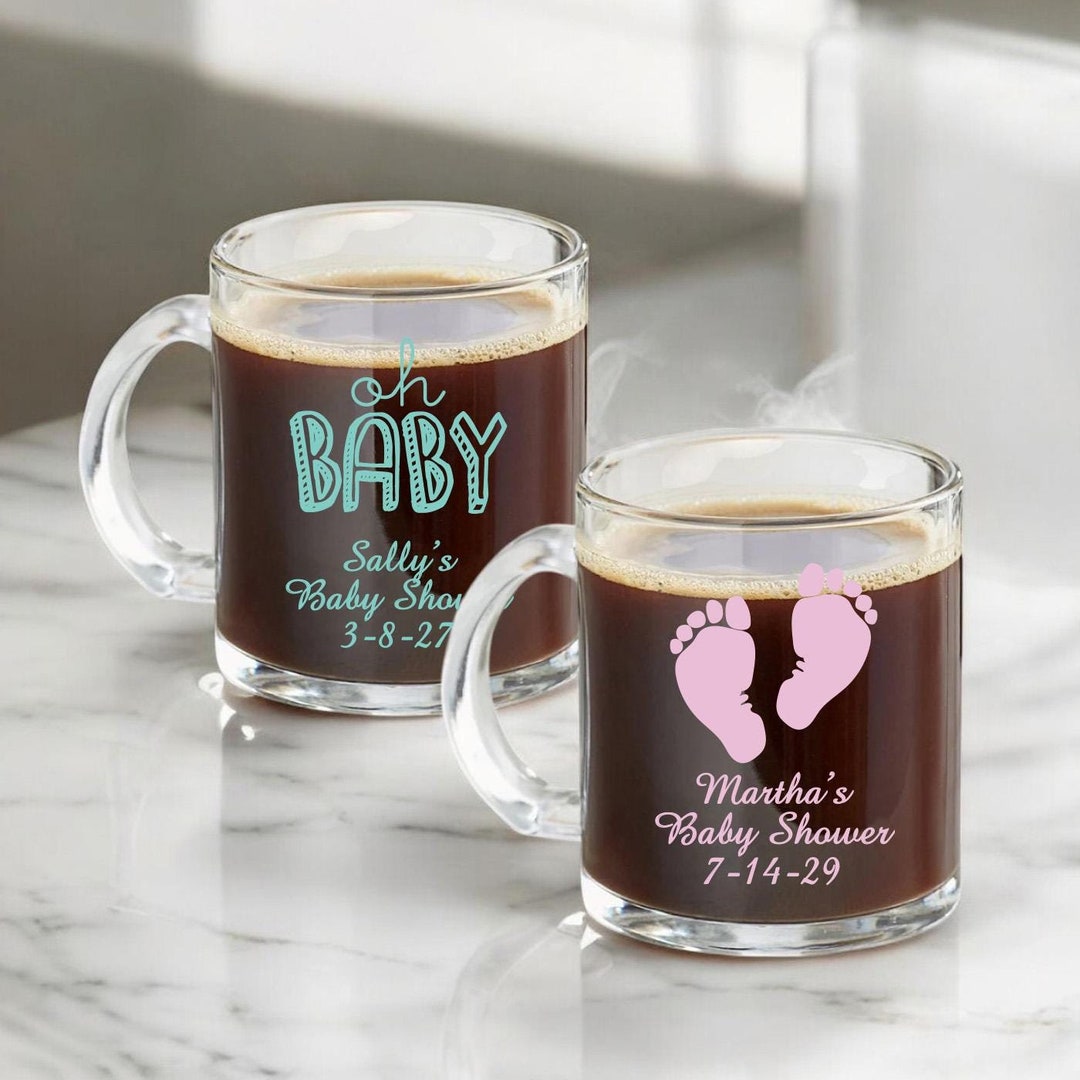 Personalized Baby Shower Mug Favors: Printed Clear Glass Coffee Mugs ...