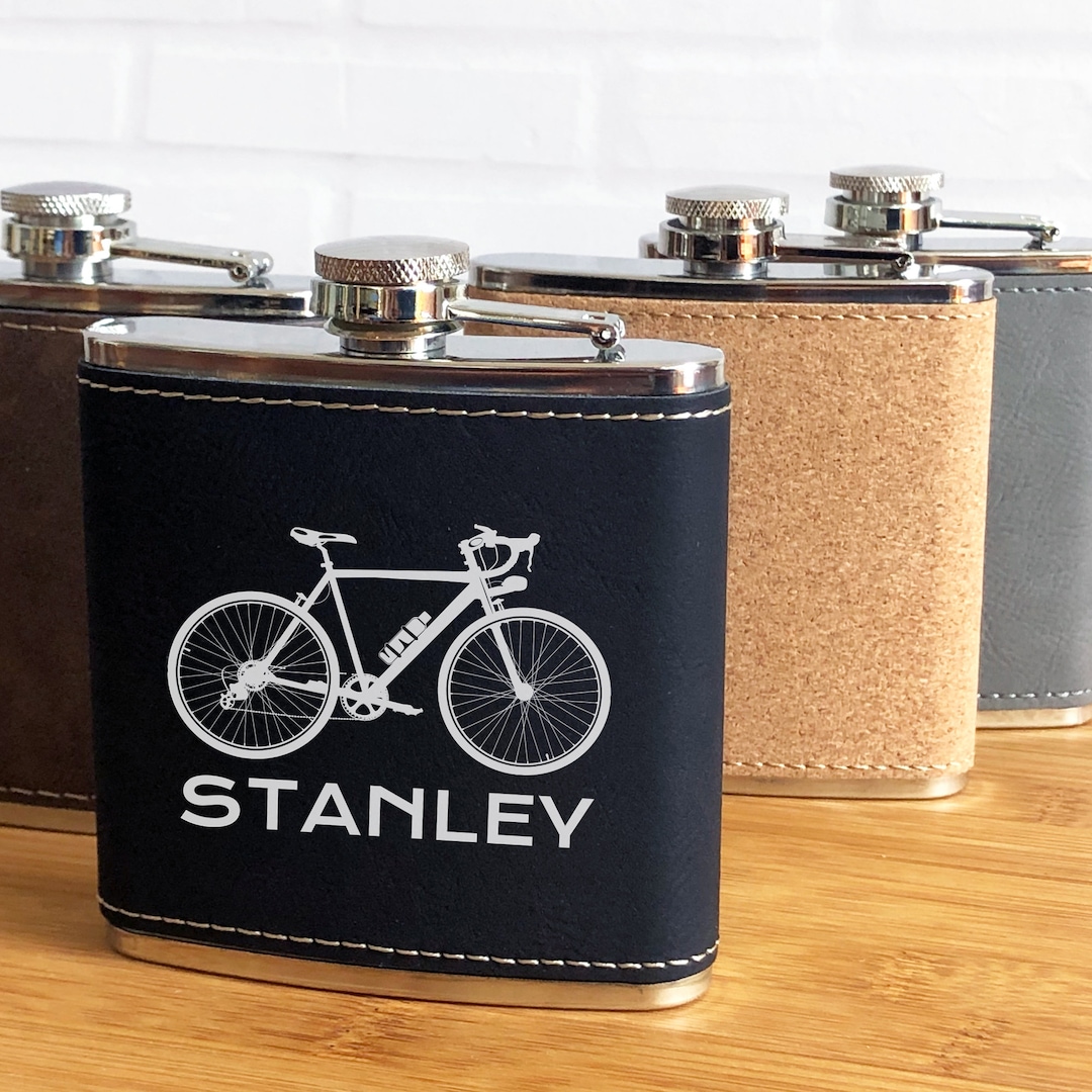 Personalized Leather Hip Flask, Bicycle Design Engraved Personalized ...