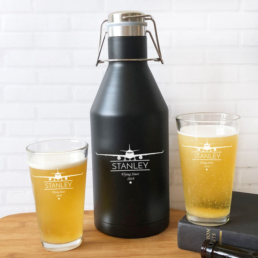 Engraved Insulated Growler 64 Oz or Pint Beer Glass Airplane Design ...