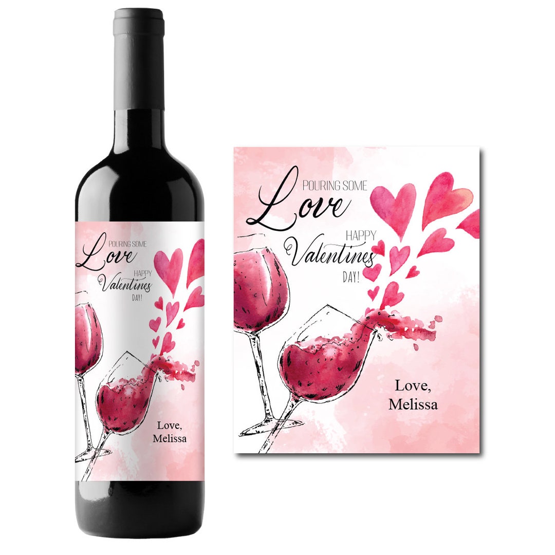Set of 12 Pouring Some Love Personalized Wine Labels, Valentine's Day ...